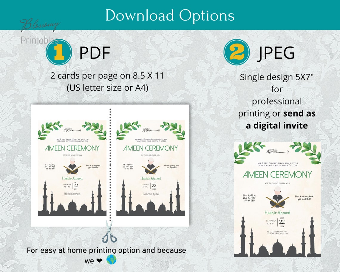 Editable Ameen Invitation Boy, Ameen Card, Green Amin Invitation ...