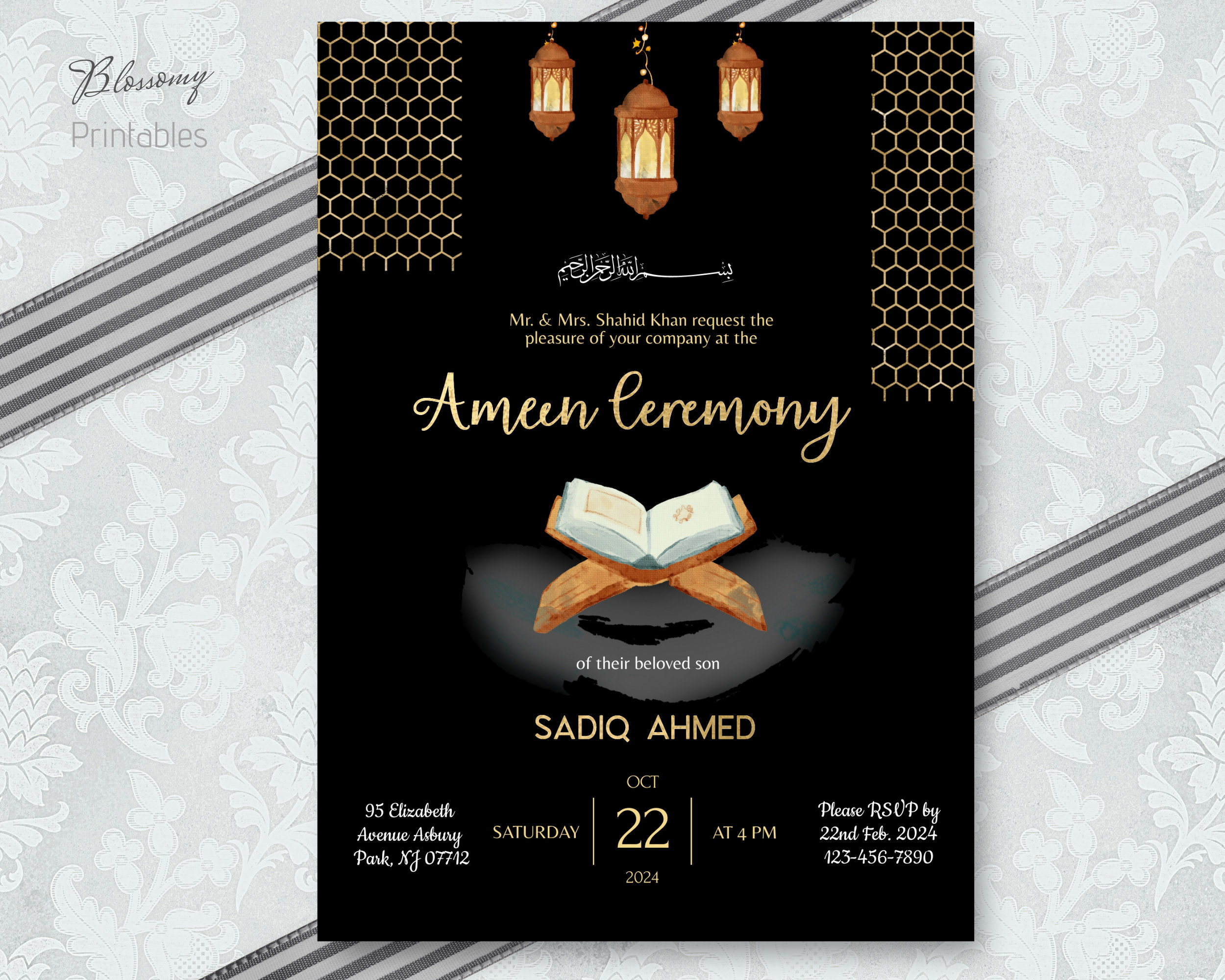Editable Ameen Invitation, Ameen Card, Amin Invitation, Muslim Amin ...