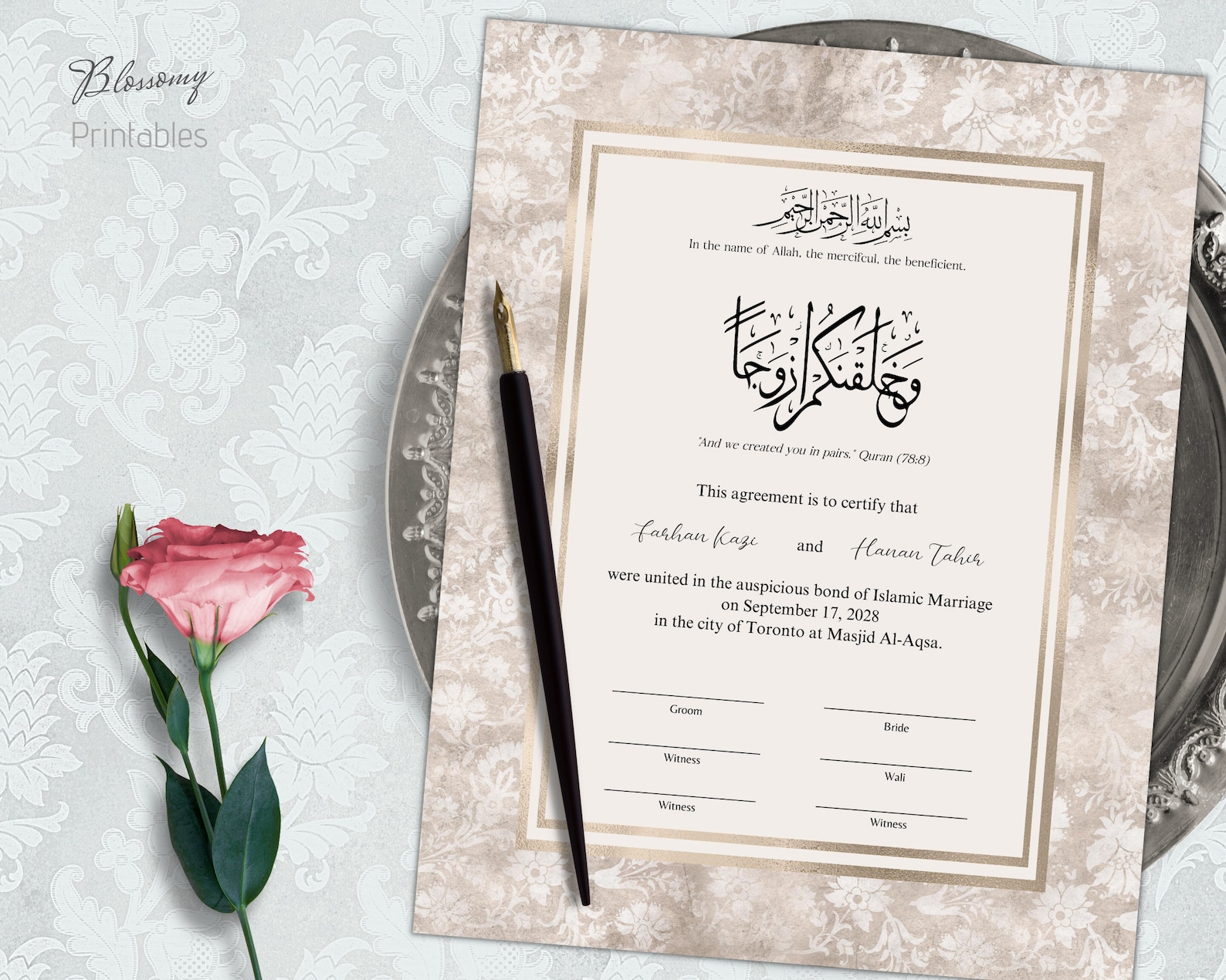 Editable Nikkah Certificate, Muslim Nikkah Contract, Digital Islamic ...