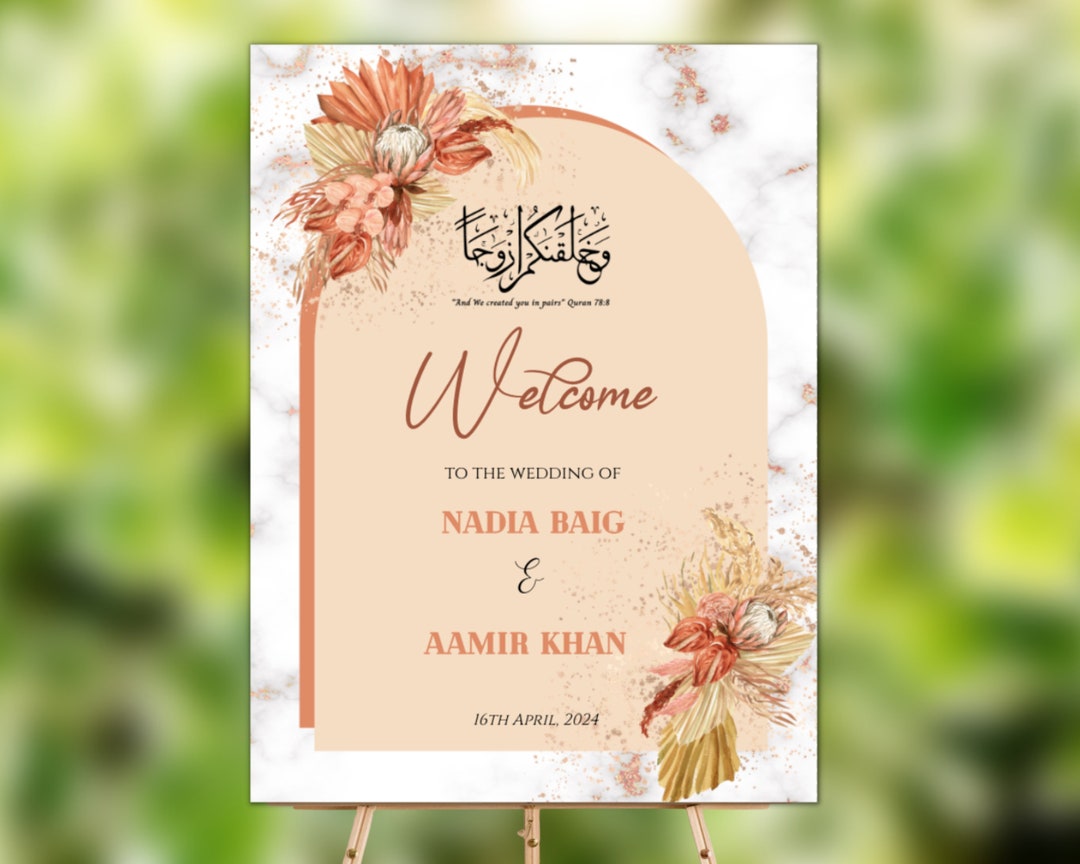 Muslim Wedding Entrance Sign, Nikah Welcome Sign Boho Peach, Muslim ...