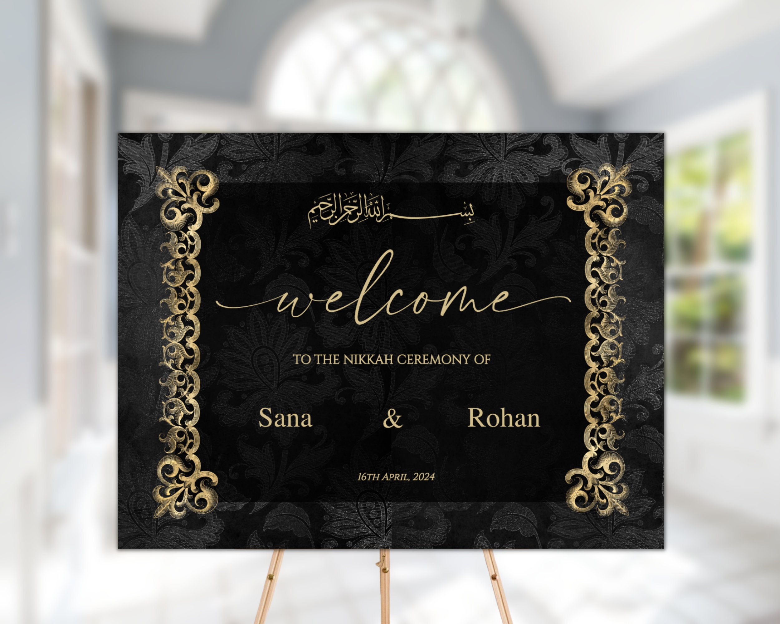 Muslim Wedding Entrance Sign, Nikah Welcome Sign Black Gold, Nikkah ...