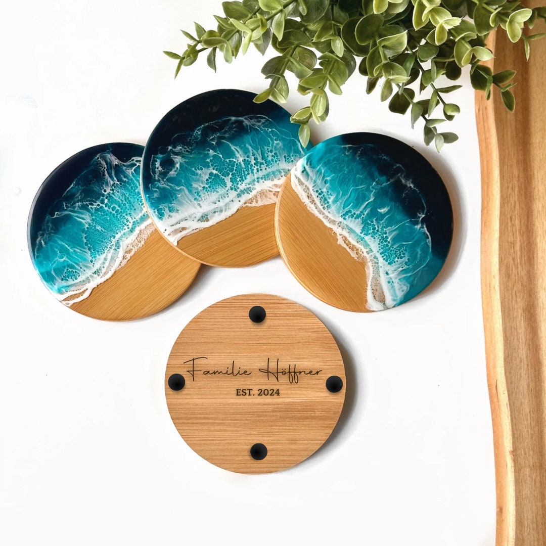 Exclusive Ocean Art Resin & Wood Coaster Set - Perfect as a Wedding ...