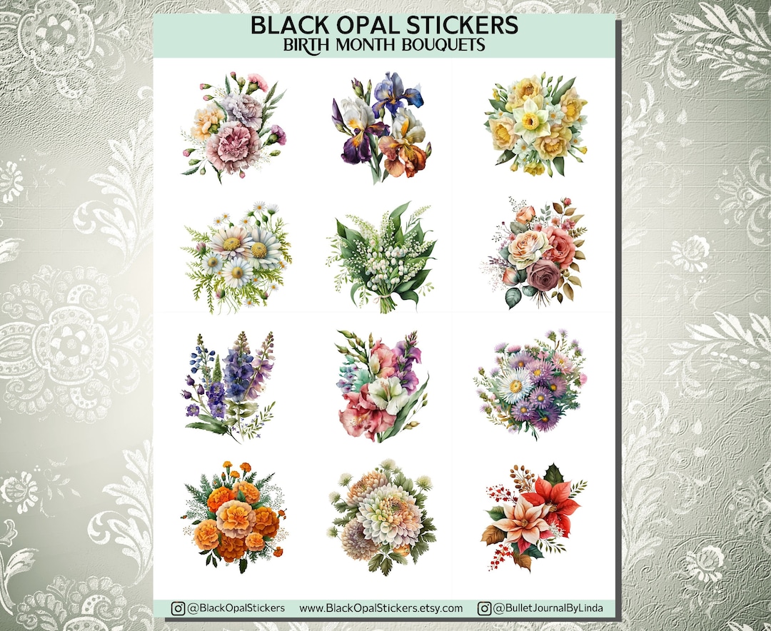 Birth Month Bouquet Stickers for Bullet Journals, Scrapbooking, Cards ...