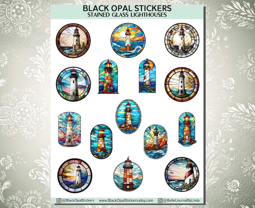 Stained Glass Lighthouse Stickers for Bullet Journals, Scrapbooking ...