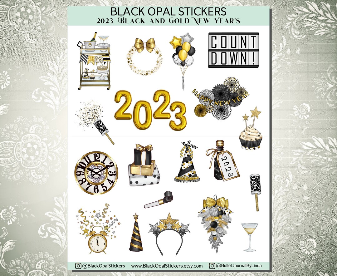 2023 Black and Gold New Years Stickers for Journals, Planners ...