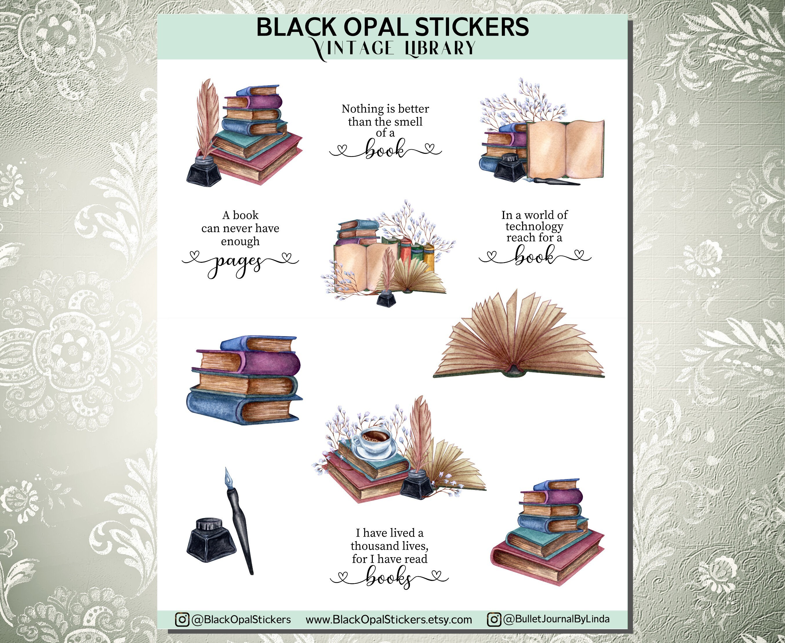 Vintage Library Themed Sticker Set - Etsy