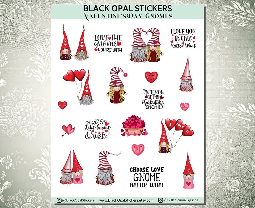 Valentine’s Day Gnome Stickers for Journals, Planners, Scrapbooking ...