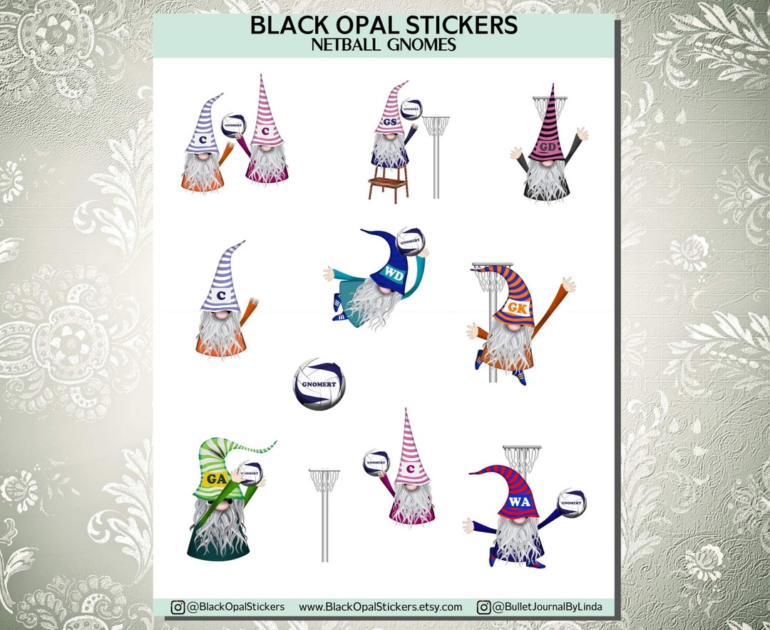 Netball Gnome Stickers for Journals, Planners, Scrapbooking, Craft ...