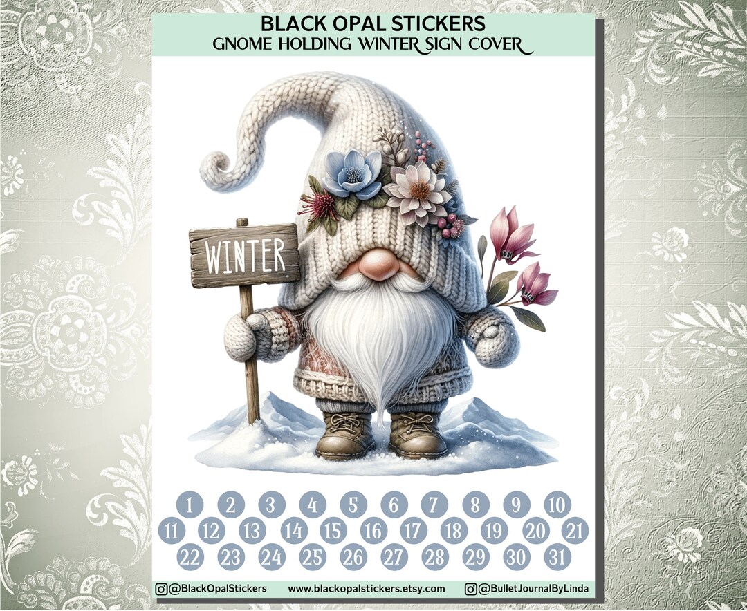 Winter Gnome With Sign Monthly Cover With Date Stickers | Journals ...