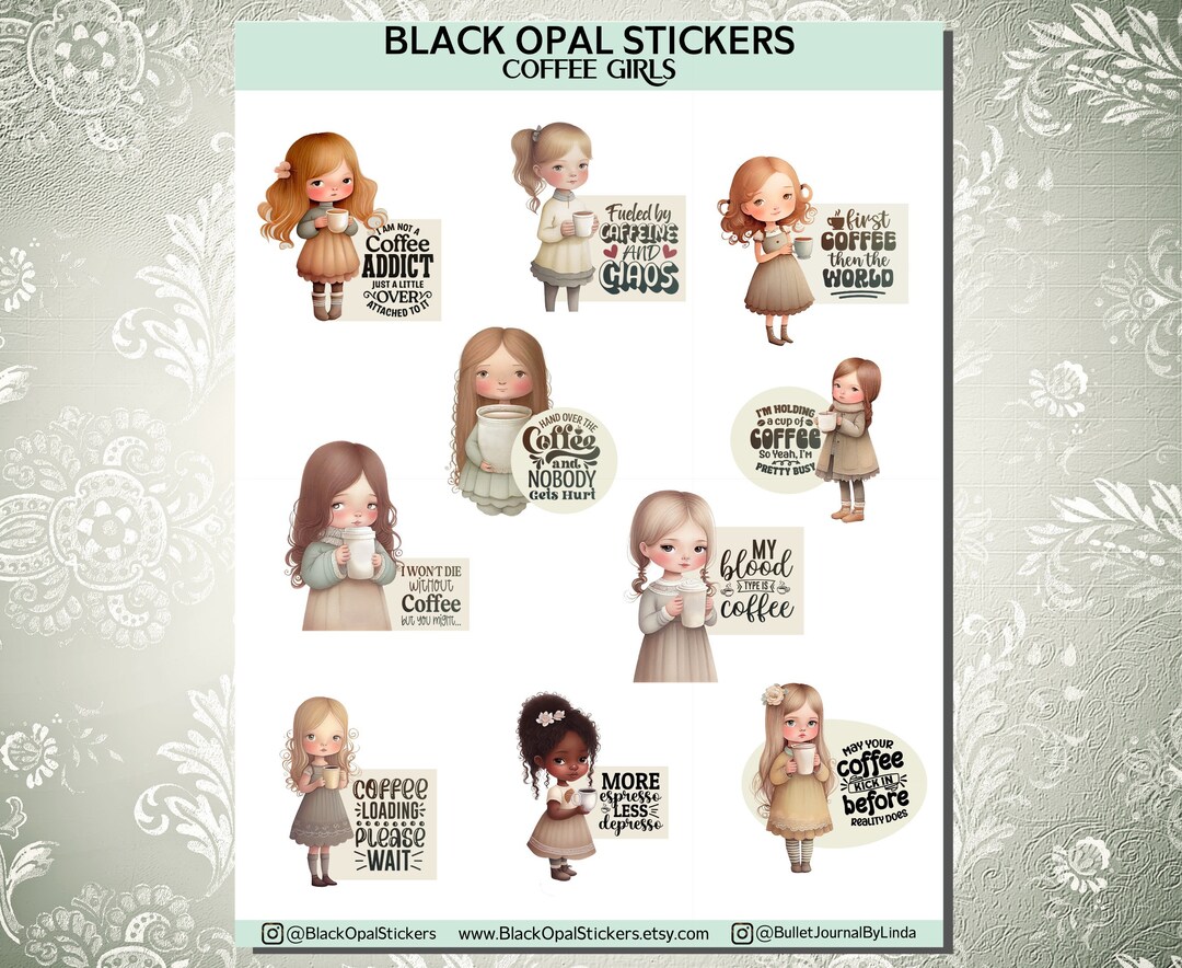 Coffee Girls Stickers for Bullet Journals, Scrapbooking, Cards, Kids ...