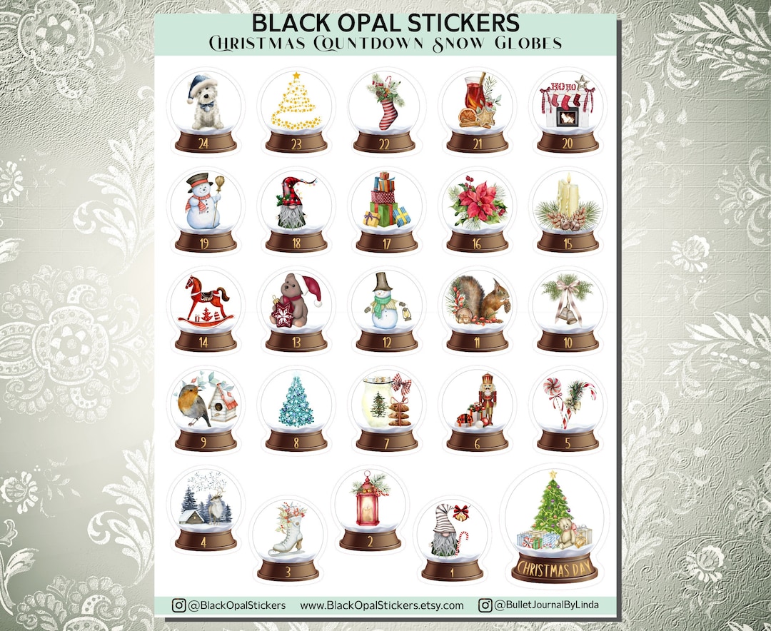 Traditional Christmas Countdown Snow Globes for Journals, Planners ...