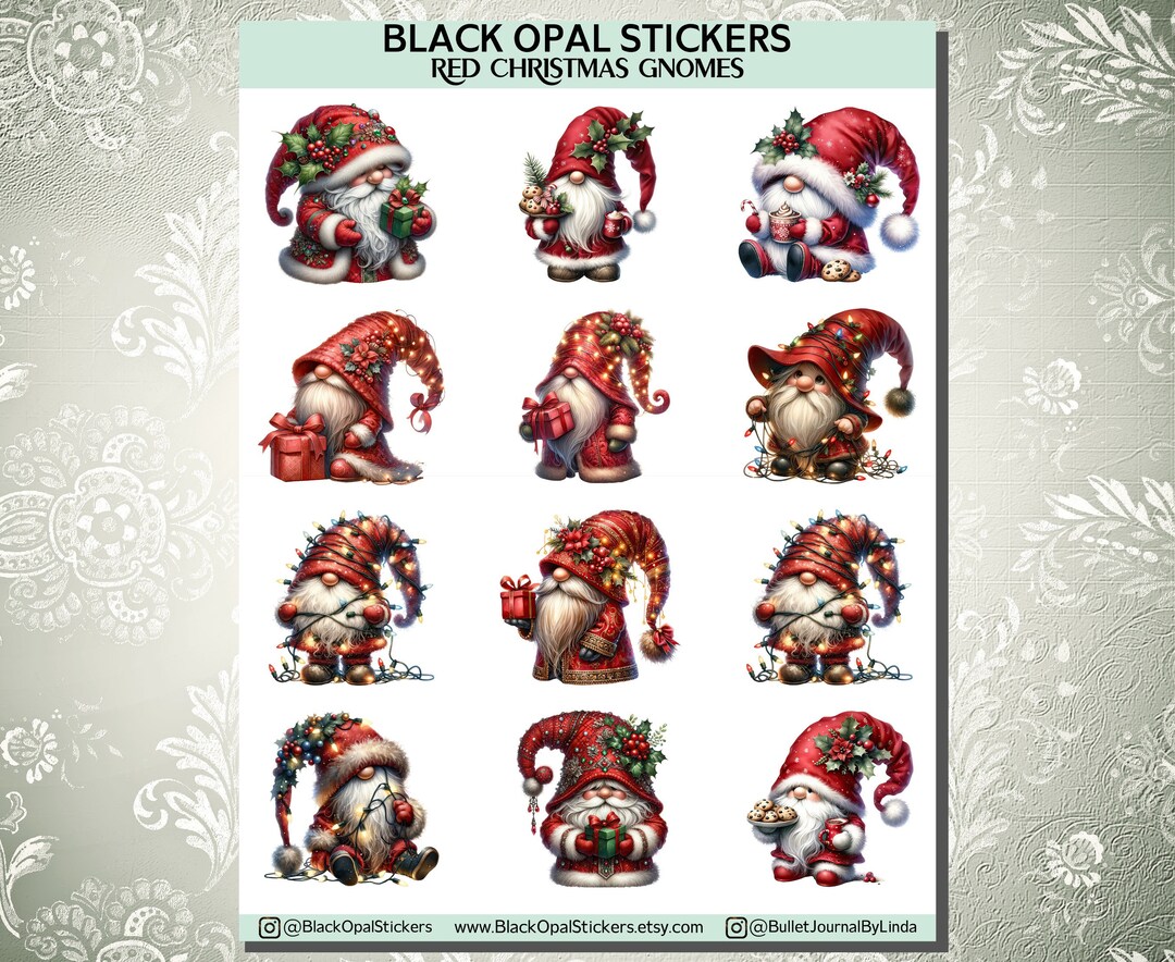 Red Christmas Gnome Stickers | Journals | Planners | Scrapbooking ...