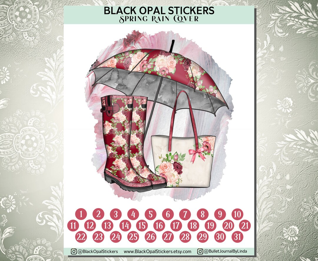 Spring Rain Monthly Cover With Date Stickers for Journals, Planners ...