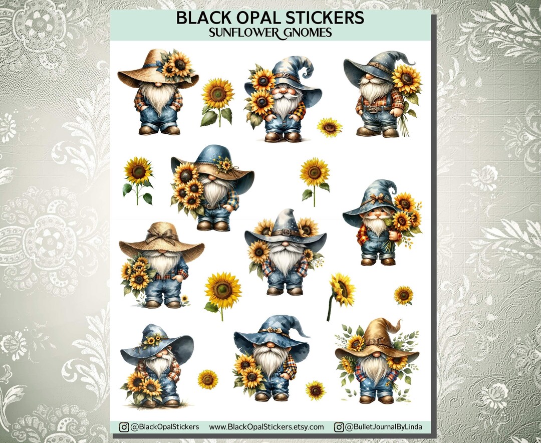 Sunflower Gnome Stickers | Journals | Planners | Scrapbooking | Craft ...
