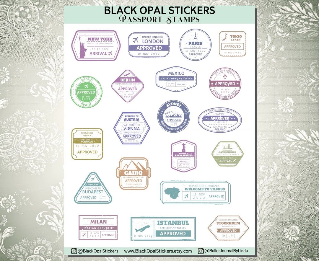 Passport Stamp Stickers for Bullet Journals, Scrapbooking, Cards, Kids ...