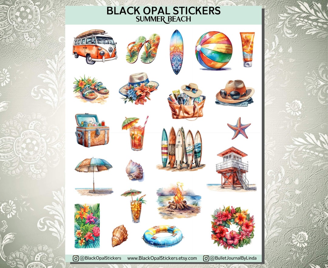 Summer Beach Stickers for Bullet Journals, Scrapbooking, Cards, Kids ...
