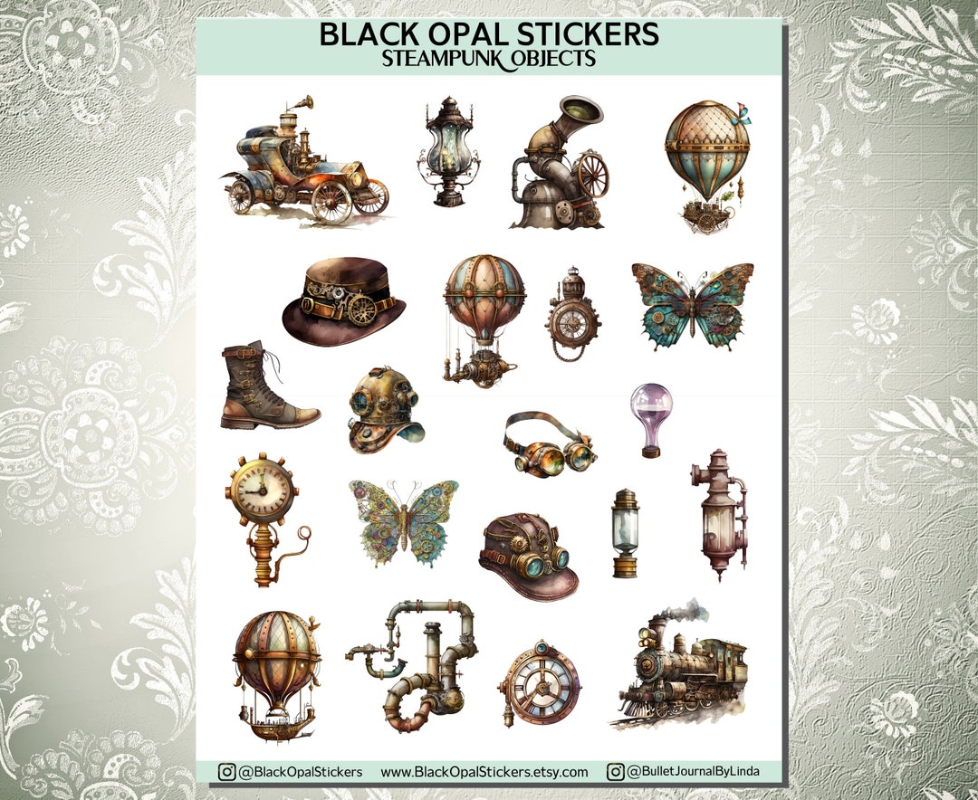 Steampunk Object Stickers for Bullet Journals, Scrapbooking, Cards ...