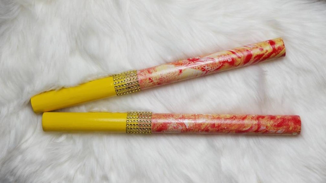 Yellow and Red Mattahs, War Sticks, Arsenal, Staff, Painted Wooden ...