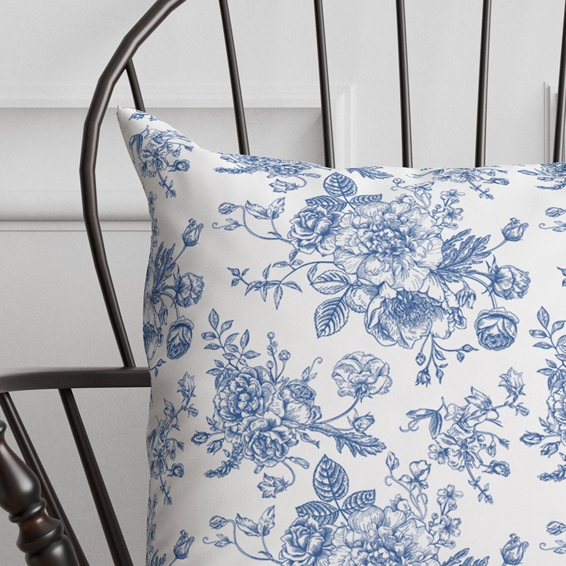 Blue Toile Pillow Blue Floral Throw Pillow Classic Toile Designer ...