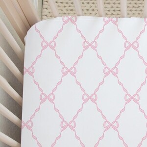 Pink Bow Crib Sheet Girls Pink Crib Sheet Bow Baby Bedding Toile Floral ...