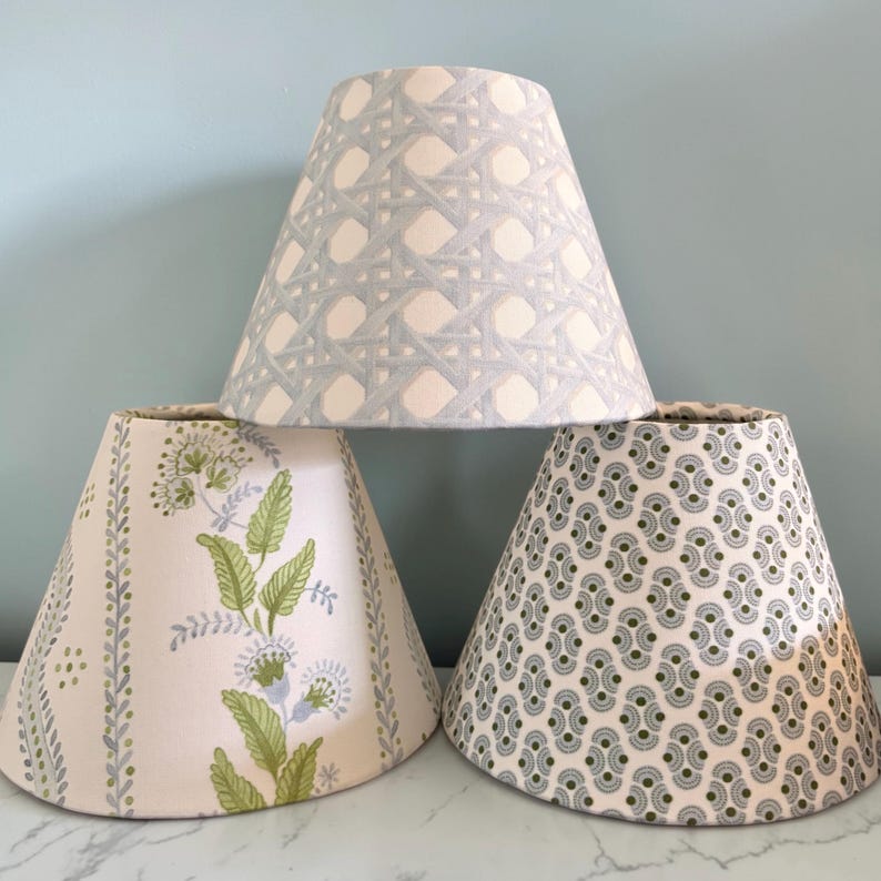 LED Cordless Lamp Shade Cover: Blue & Green Fabric, Mahjong Table Light ...