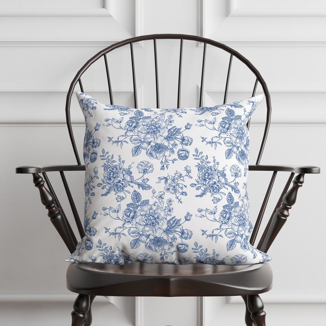 Blue Toile Pillow Blue Floral Throw Pillow Classic Toile Designer ...