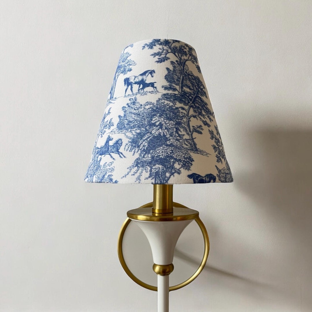 Toile Sconce Shade Equestrian Decor Blue Toile Lampshade for Chandelier ...