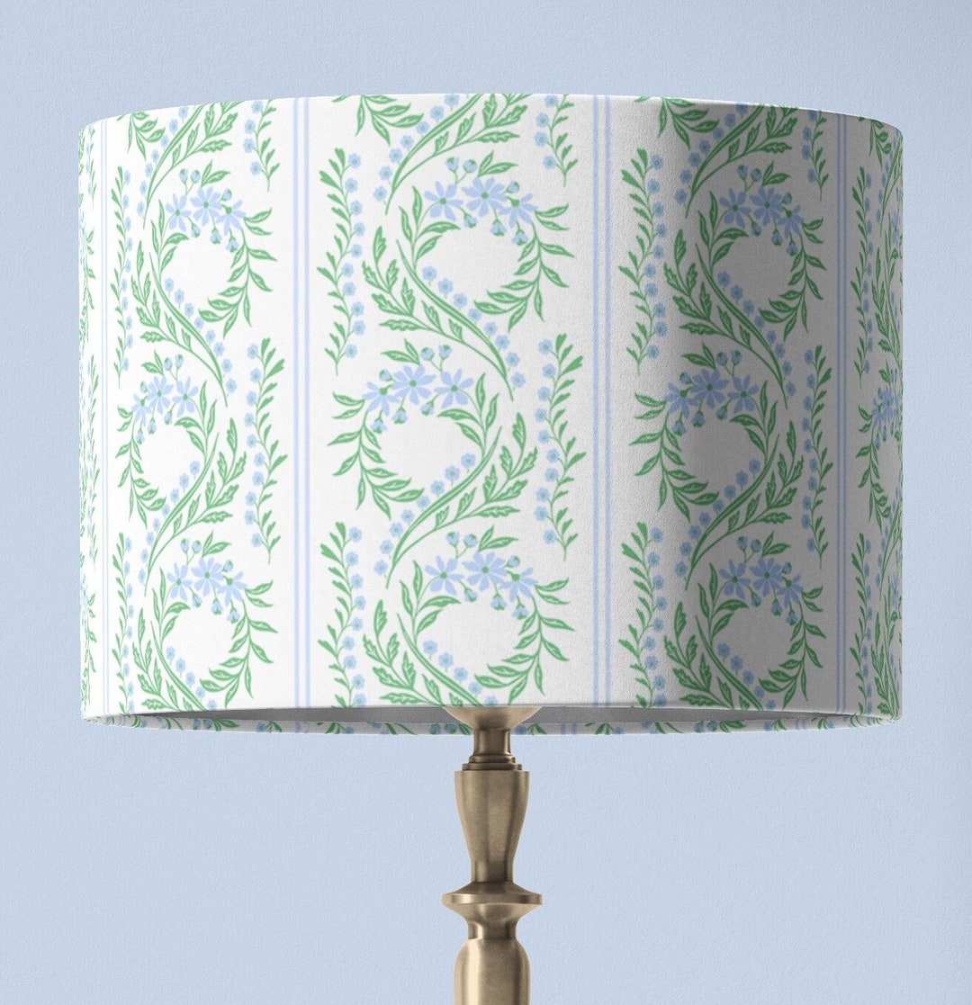 Blue Green Floral Lampshade Green Vines Blue Floral Drum Shade Custom ...