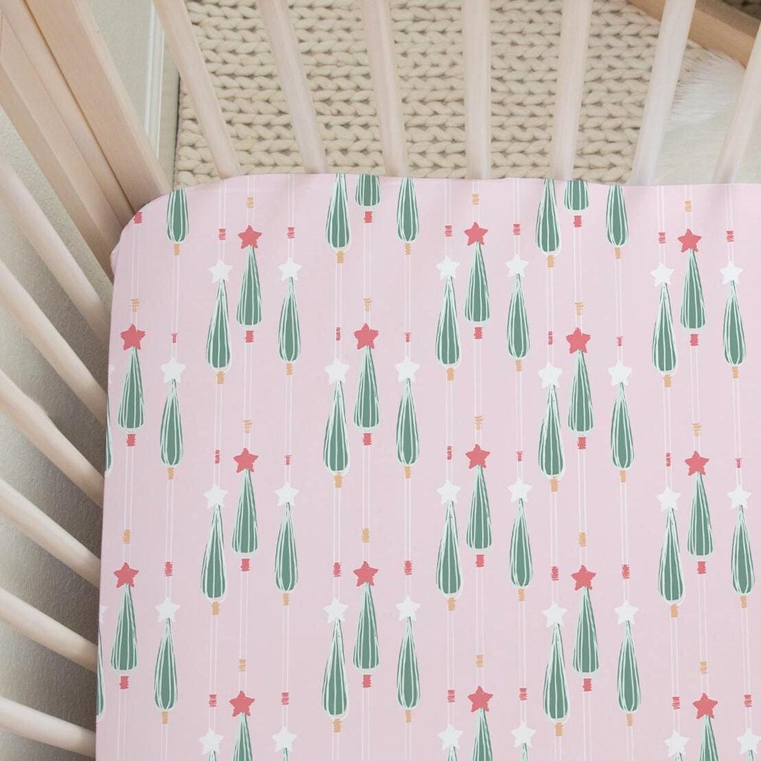 Pastel Pink Christmas Crib Sheet Girls, Holiday Baby Bedding ...