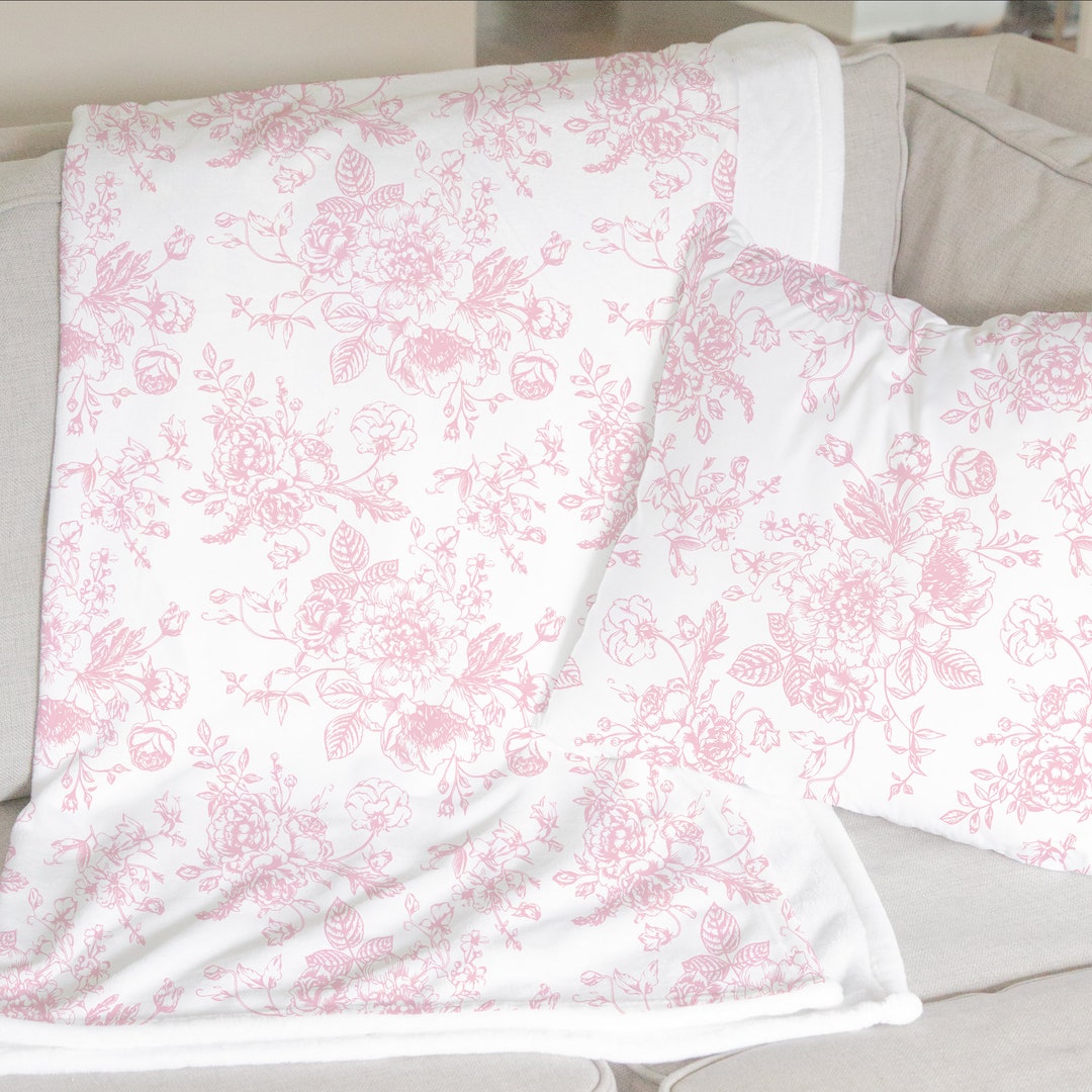 Pink Toile Baby Blanket Pink Floral Throw Pillow Girls Baby Bedding Set ...