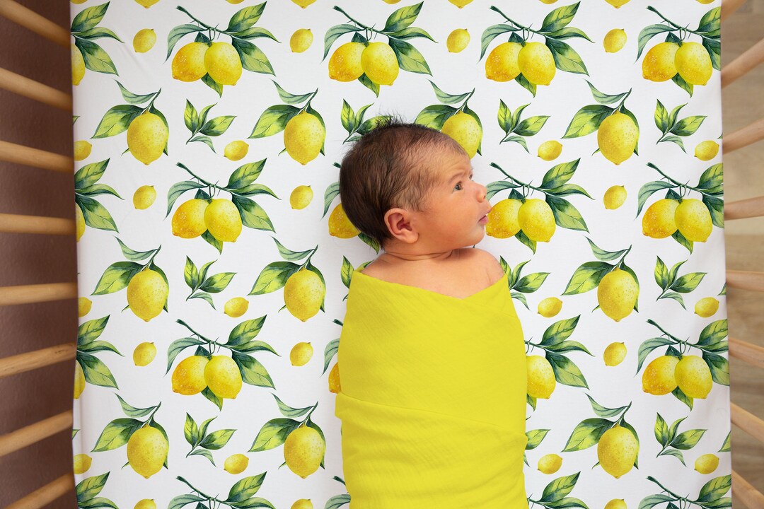 Lemon Crib Sheet - Lemon Swaddle - Lemon Baby Blanket - Summer Lemon ...