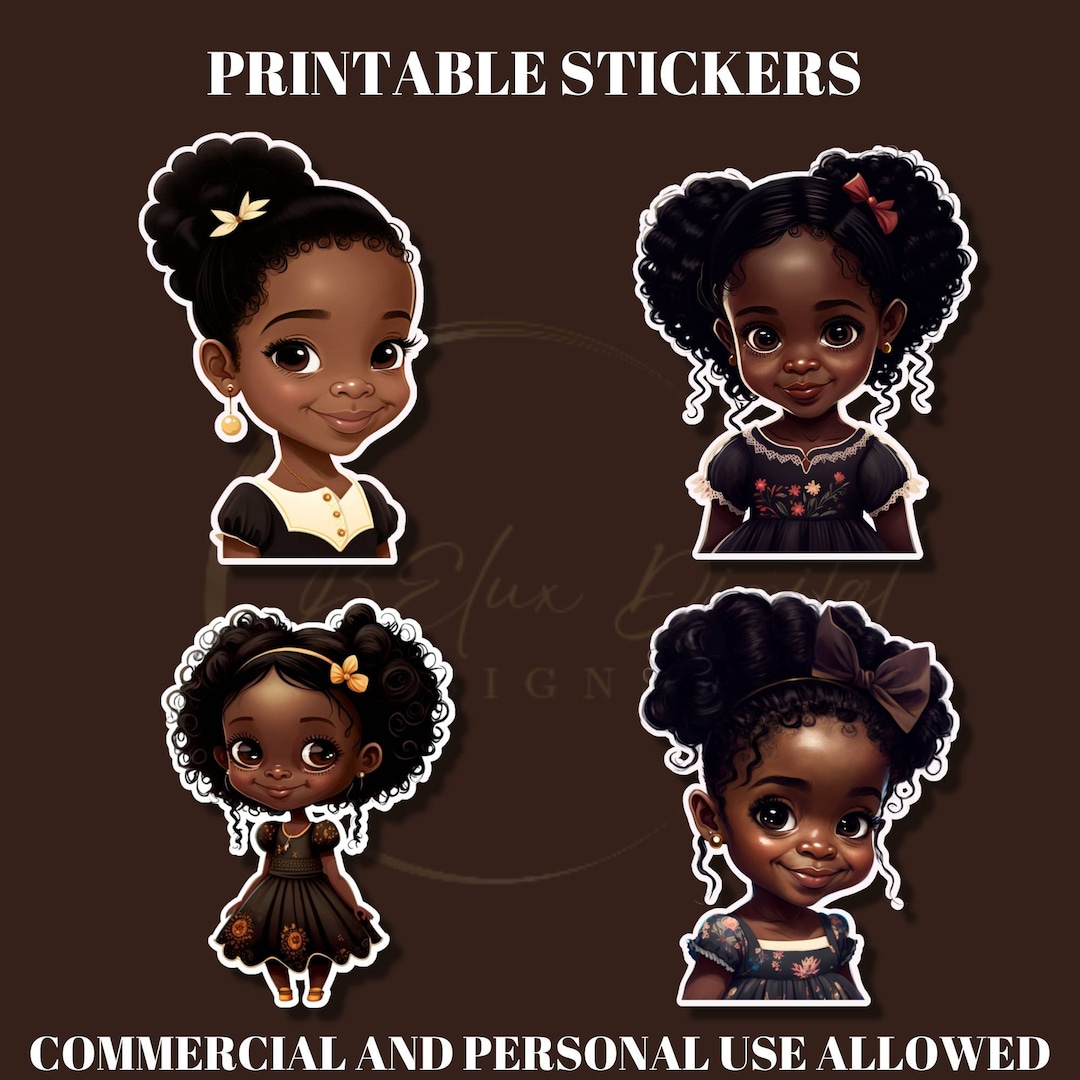 Cute Little Black Girl Digital Stickers, Brown Girl Stickers, African ...
