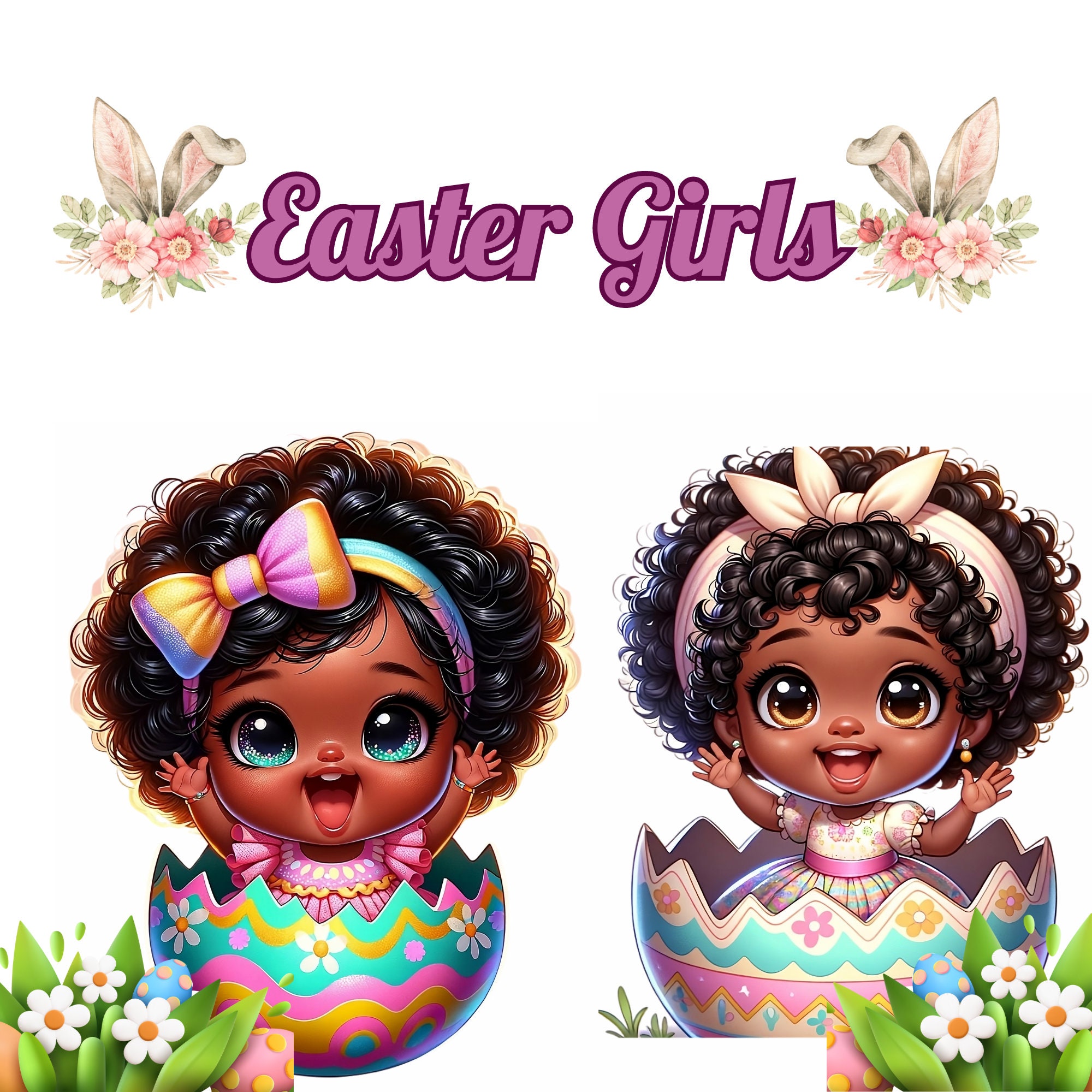 African American Easter Girls Clipart, Easter Clipart, Urban Clipart ...
