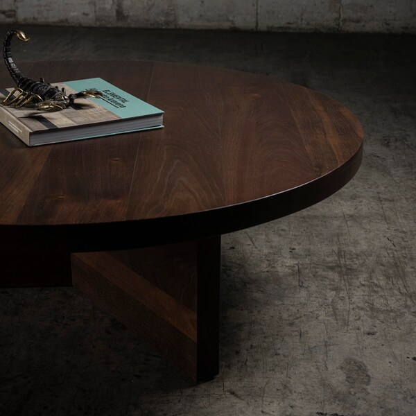 Round Dark Walnut Coffee Table - Etsy