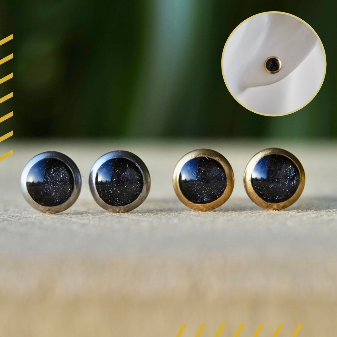 Black Mini Stud Earrings, Small 6 Mm Earring Studs in Gold and Silver ...