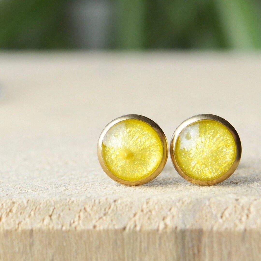 Gold Yellow Stud Earrings, Small Round Earring Plugs Sunny Yellow ...