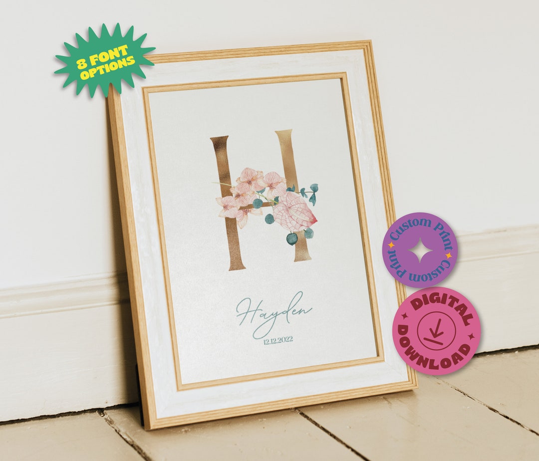 Custom Floral Initial Printable Poster, Floral Letter Print, Nursery ...