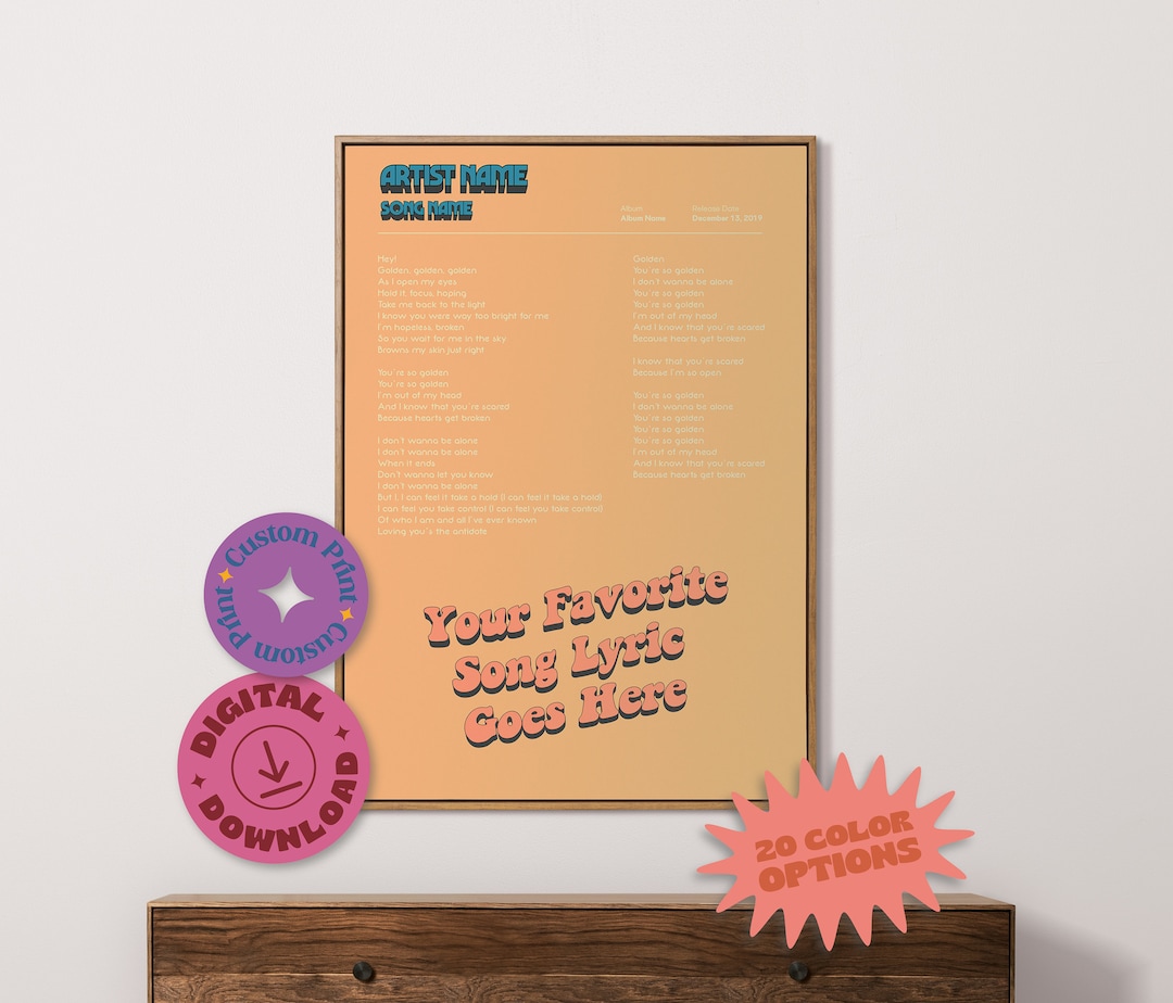 Custom Groovy Song Lyrics Poster, Printable Lyric Poster, Song Lyric ...