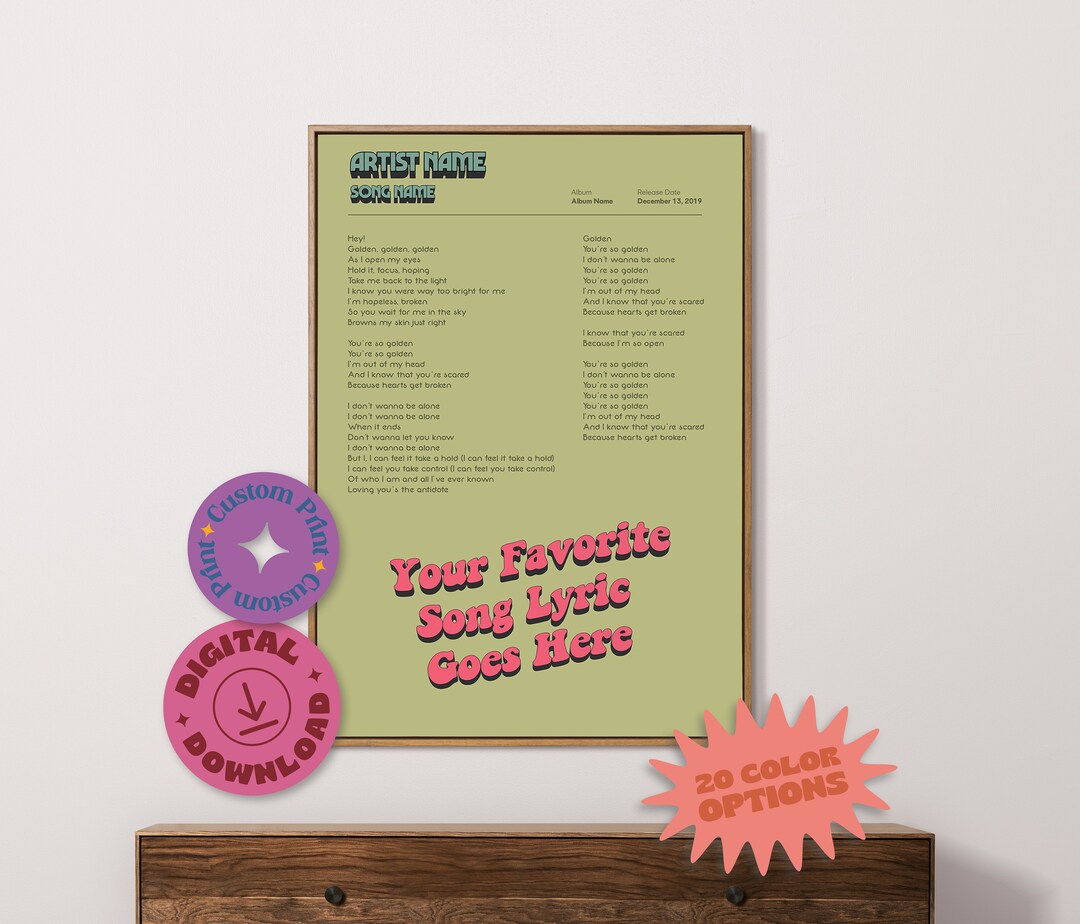 Custom 3D Song Lyrics Poster, Printable Lyric Poster, Song Lyric Wall ...