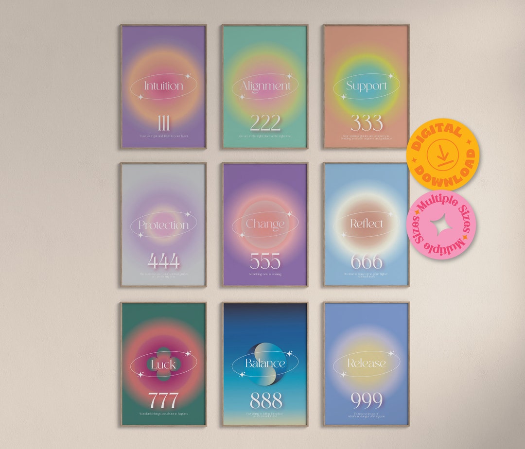 Angel Numbers Aura Printable Poster Bundle, Aesthetic Room Decor ...