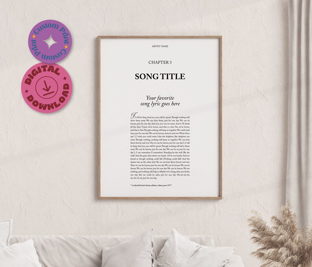 Custom Song Lyric Poster: Book Page Style (digital Download) - Etsy