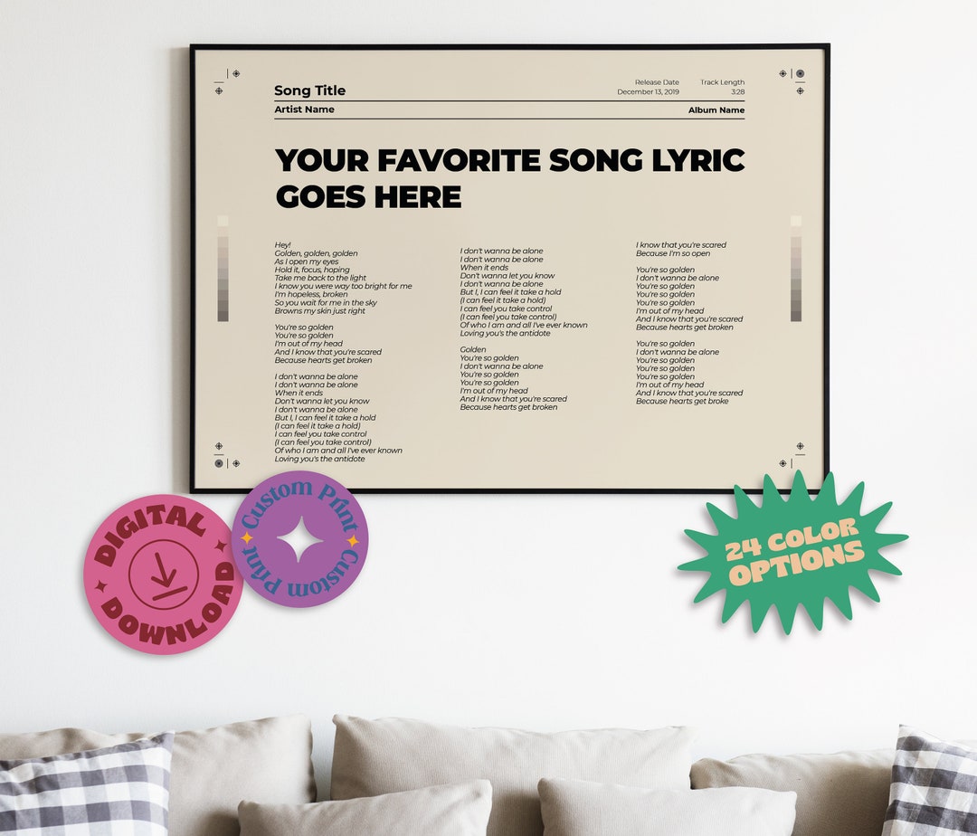 Choose Your Own Song Lyric Poster, Printable Lyric Poster, Song Lyric ...