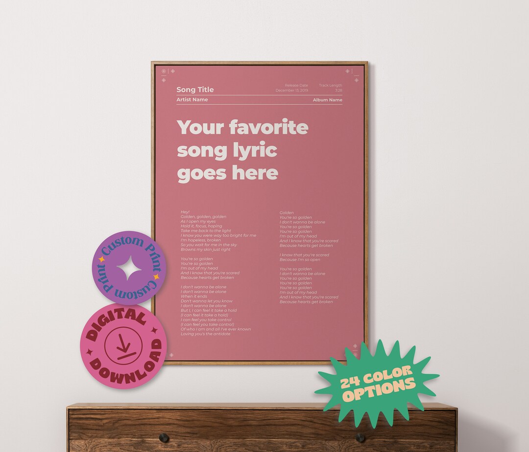 Individuell gefertigtes Songlyrik-Poster: Personalisierter Musikdruck ...