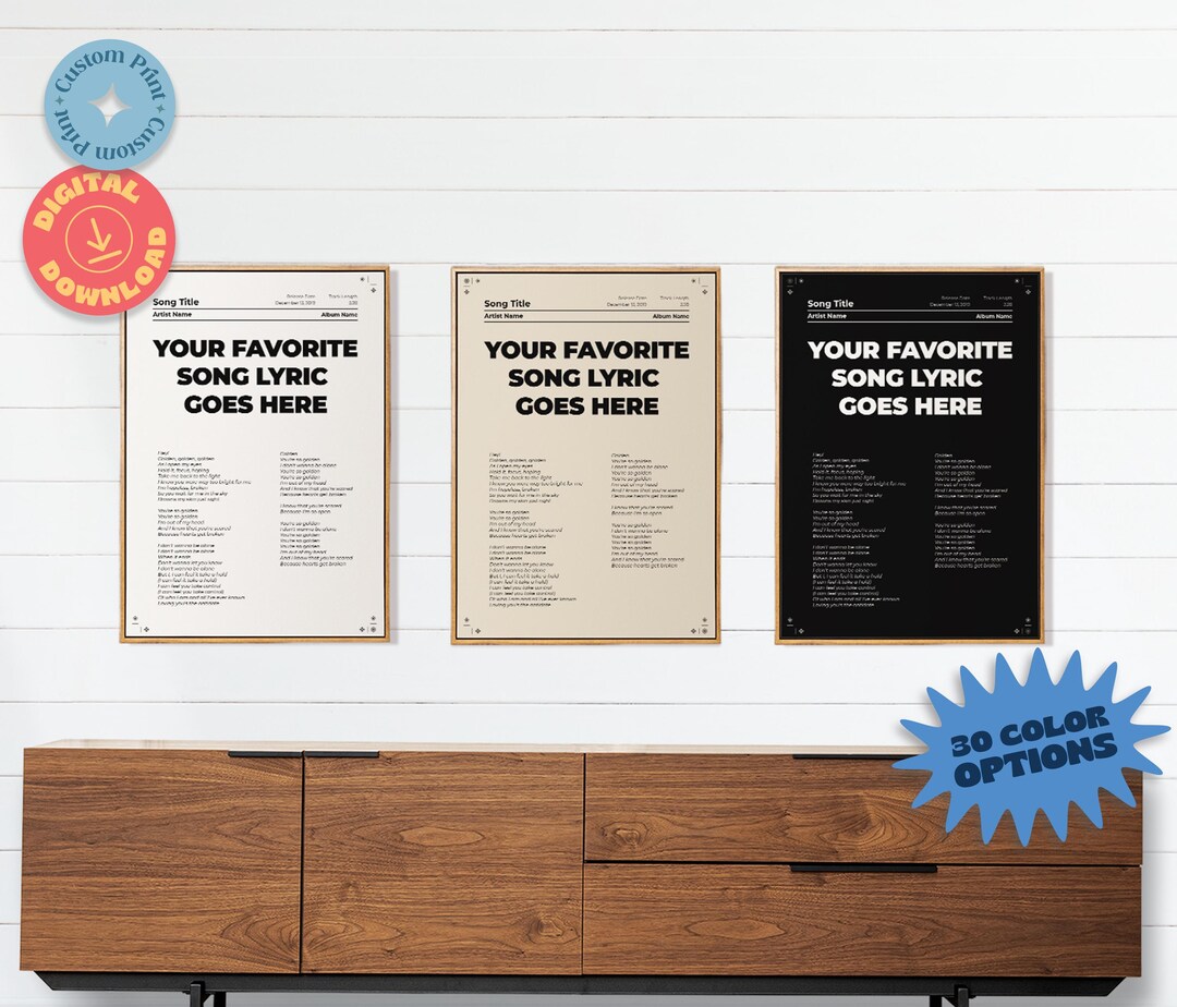 Custom Song Lyric Poster: Swiss Style Wall Art (digital Download) - Etsy
