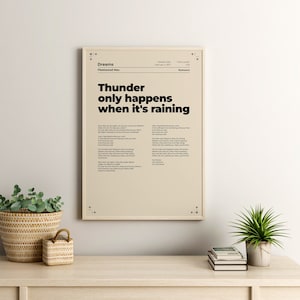 Digital Song Lyrics Poster, Printable Lyric Poster, Song Lyric Wall Art ...