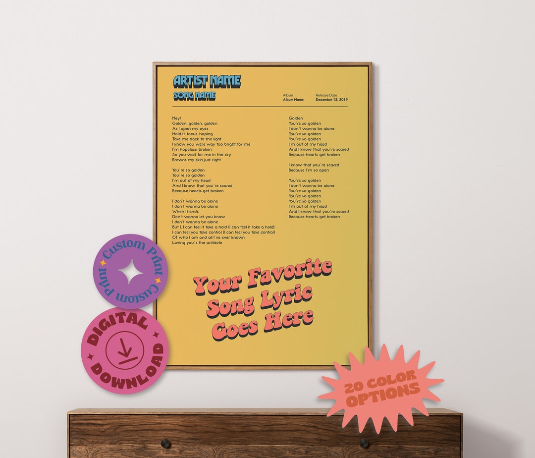 Custom Groovy Song Lyric Poster: Personalized Music Wall Art (digital ...