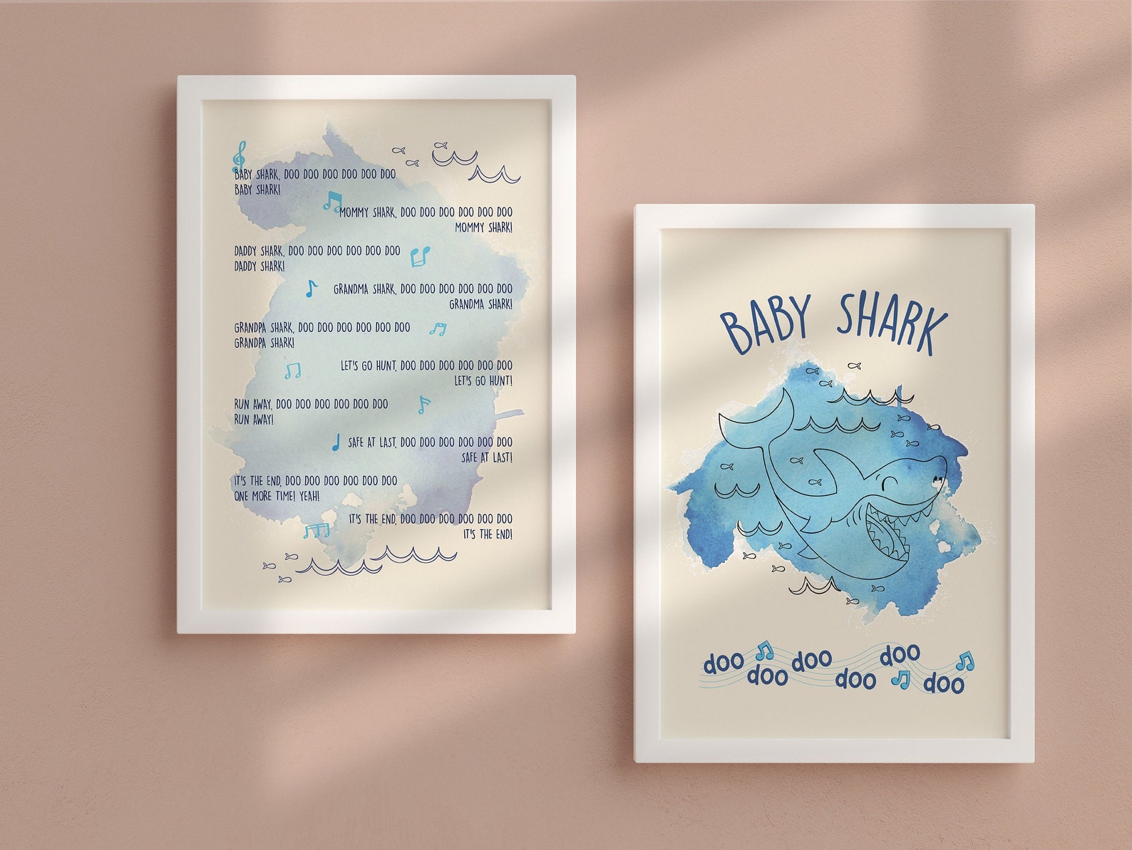 Baby Shark Watercolor Printable Poster Bundle Baby's Room - Etsy