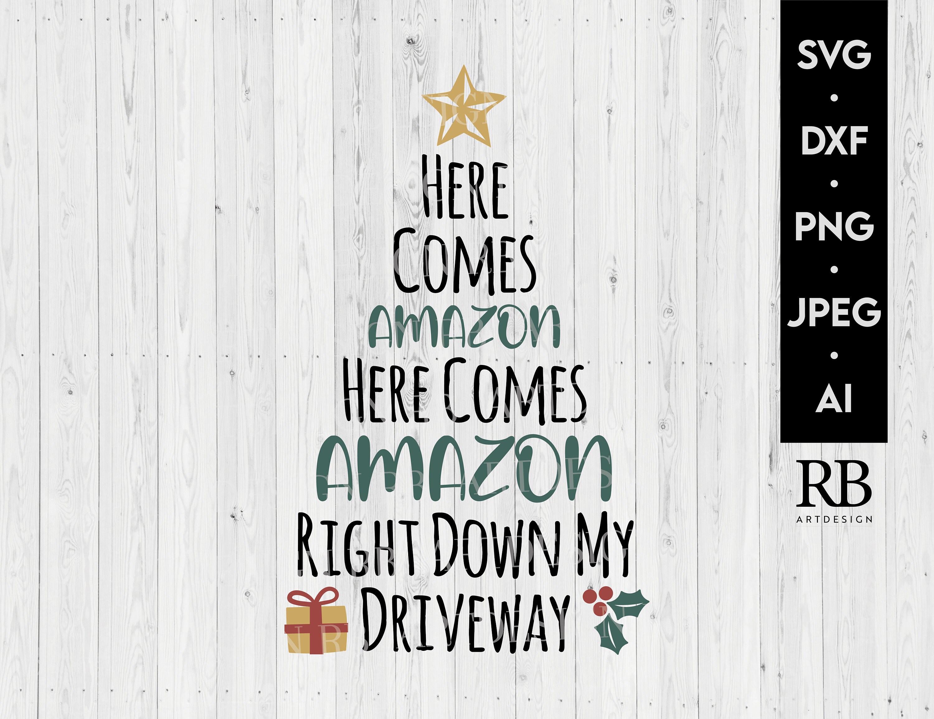 Drawing & Illustration Art & Collectibles Here Comes Amazon Right Down My Driveway Christmas SVG ...