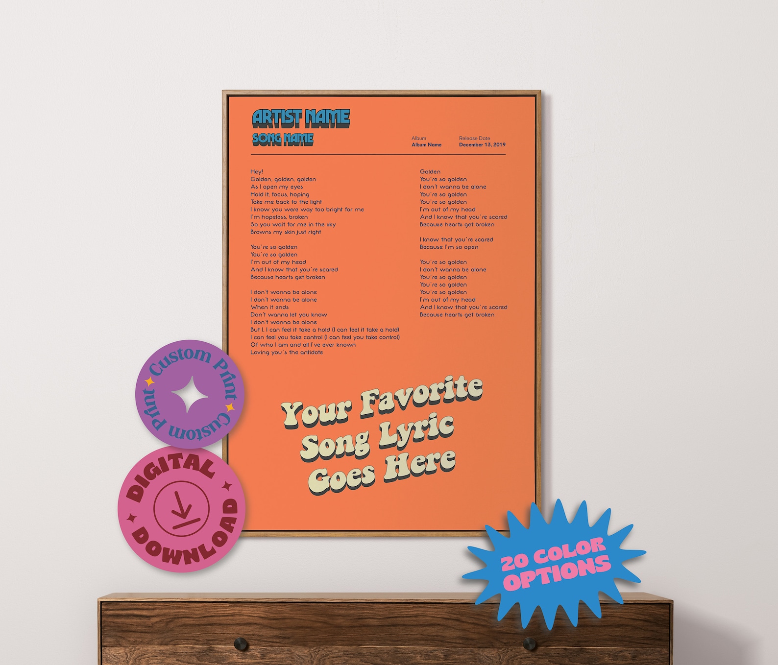 Custom Song Lyric Poster, Personalized Groovy Wall Art, Favorite Lyric ...