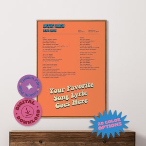 Custom Song Lyric Poster, Personalized Groovy Wall Art, Favorite Lyric ...